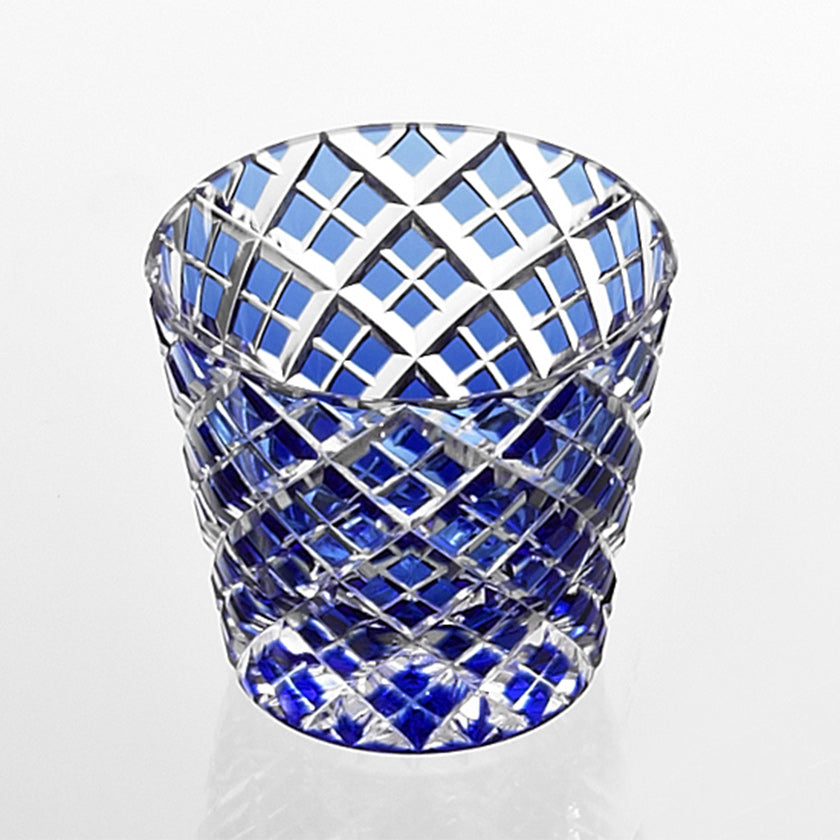 [SAKE CUP] LAYERED BAMBOO FENCE (BLUE) | EDO KIRIKO | KAGAMI CRYSTAL ...