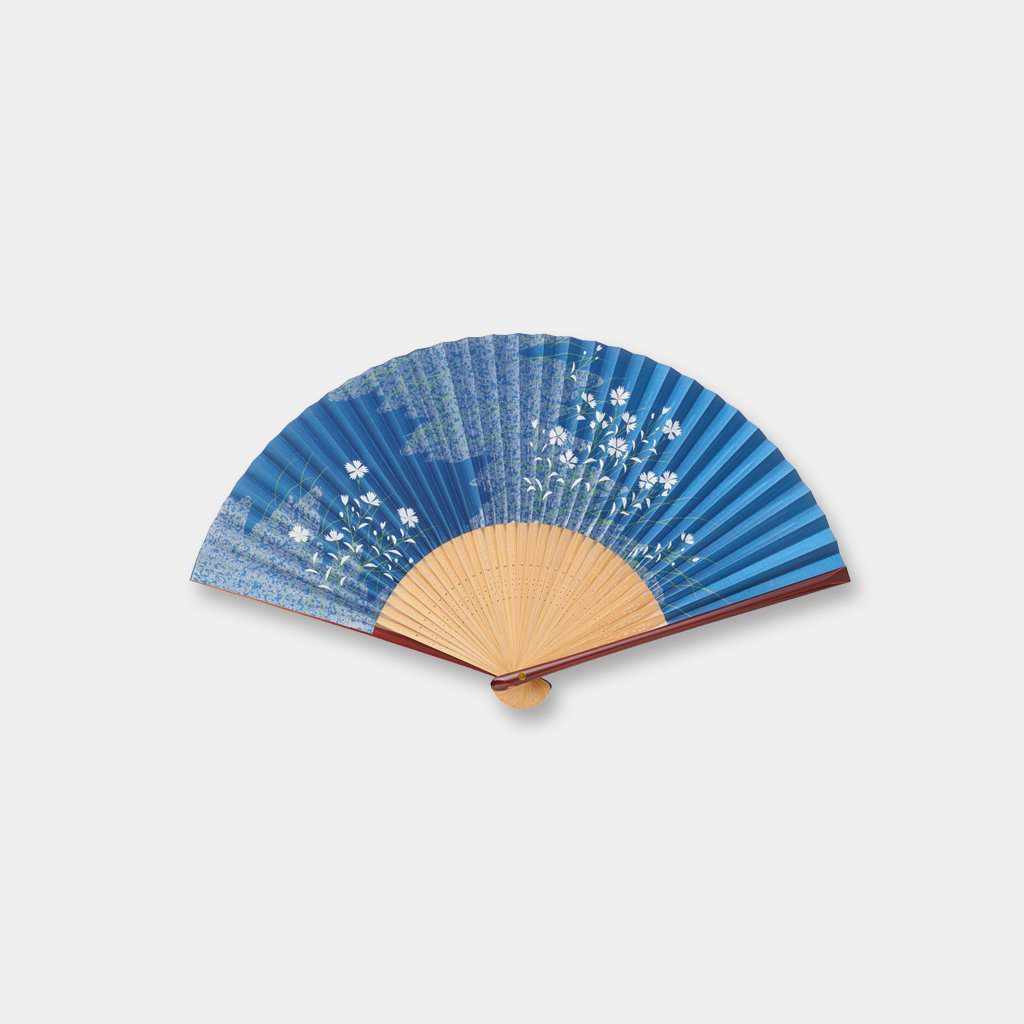 WOMEN'S PAPER FAN WHITE DIANTHUS NAVY BLUE [HAND FAN] ｜ARTISAN