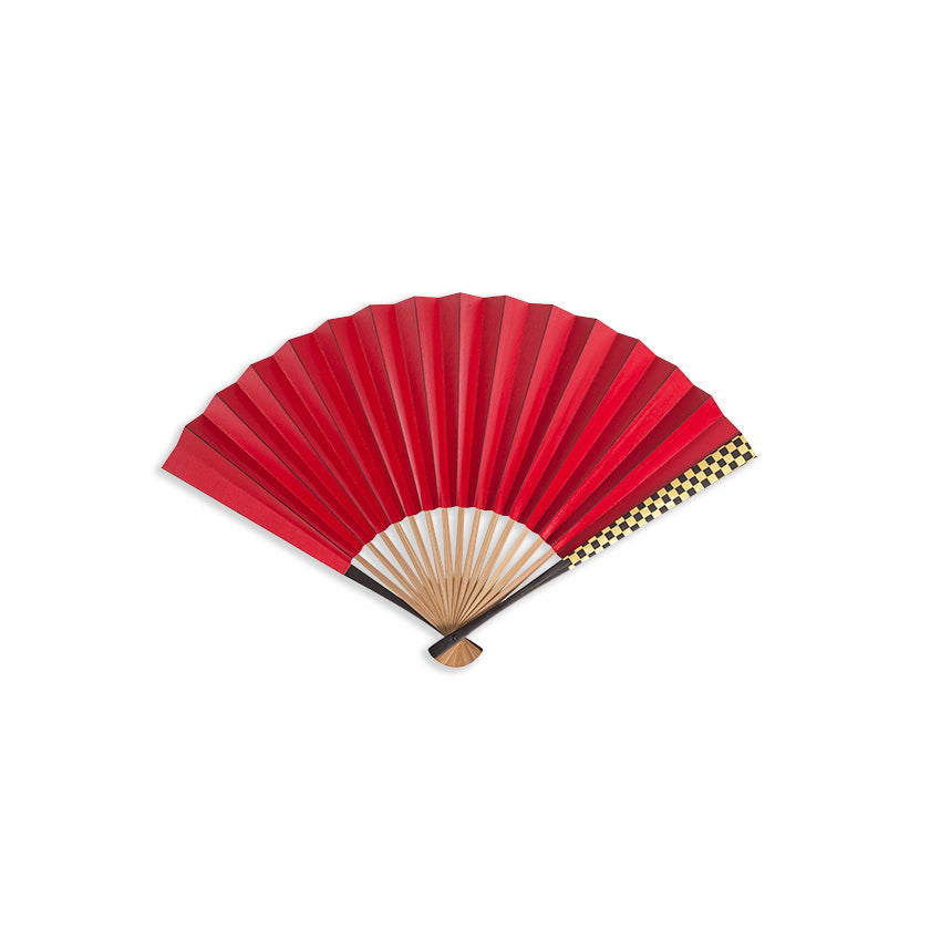 KAKISHIBU LACQUER RED & BLACK CHECKERS (UNISEX) Hand fan | Kanazawa Go ...