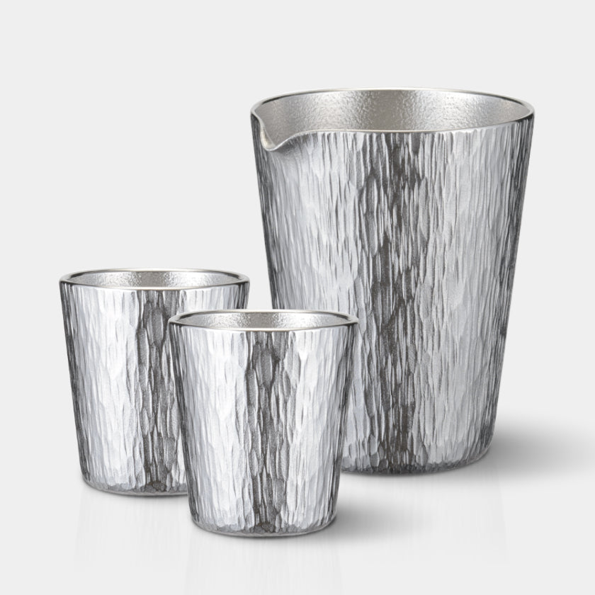 [SAKE SET] SAKE Bottle and Tumblers CHIHAYA | Osaka Naniwa Pewter Ware ...