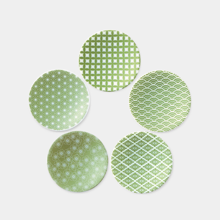 Set of 5 SMALL DISH (Plate) Green Luster, Mino Wares, Marumo Takagi ...