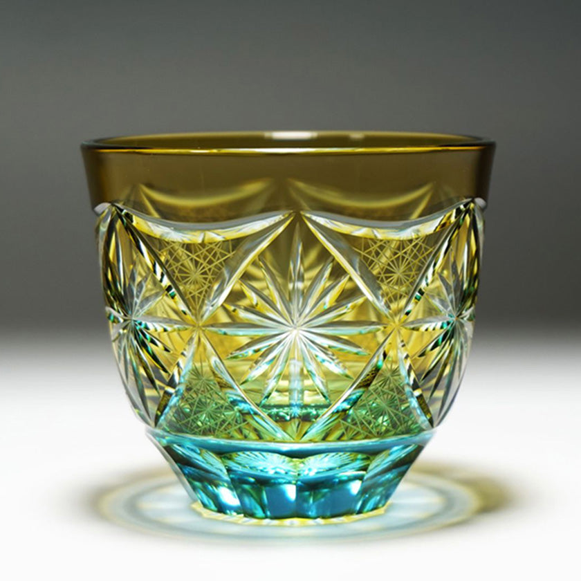 COLD SAKE GLASS GINWAN NO HANA (YELLOW & SKY BLUE), rinzen Kiriko ｜ARTISAN