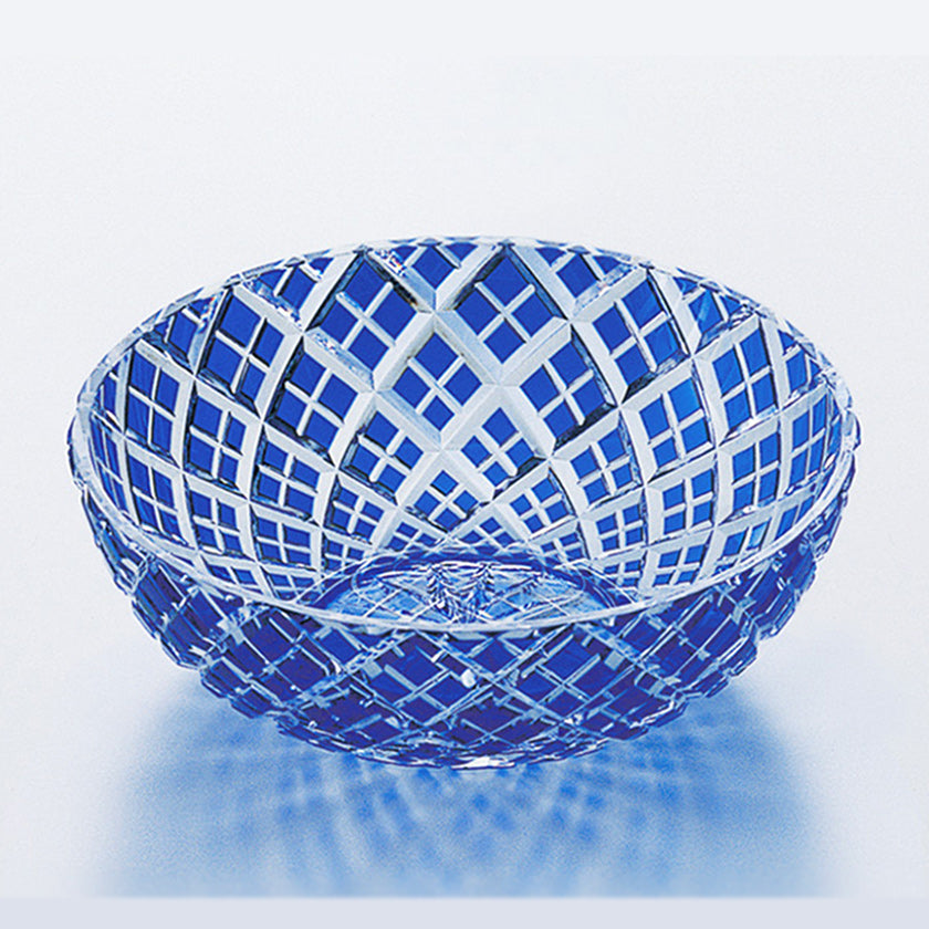 LAYERED BAMBOO FENCE (BLUE), Bowl, Edo Kiriko, Kagami Crystal ｜ARTISAN